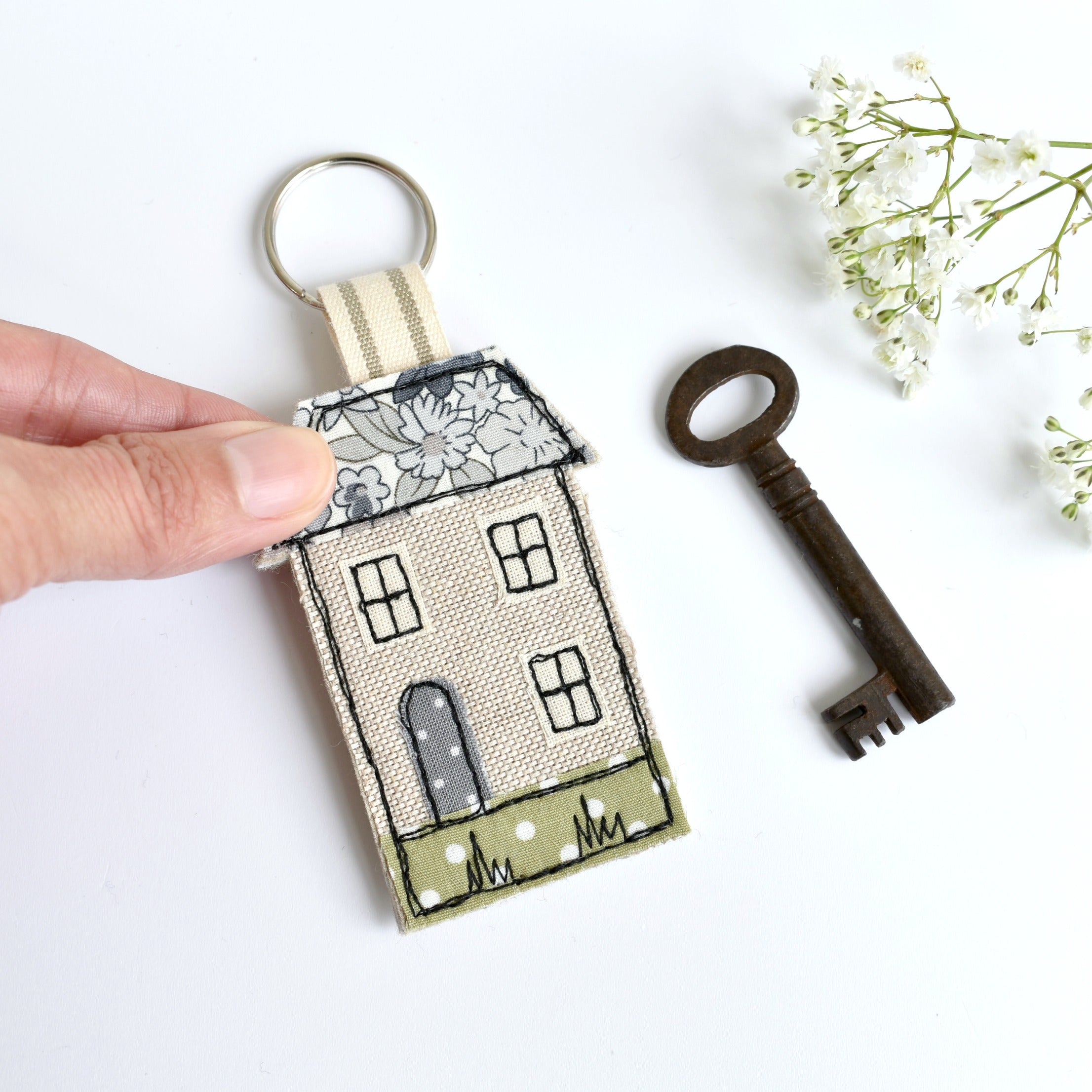 House keyring, new home keyring, embroidered house key ring – Stitch Galore