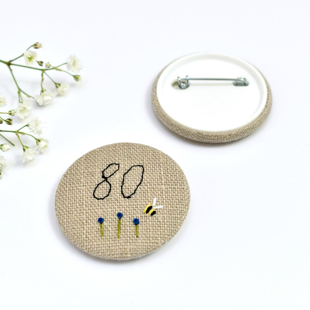 80th Birthday badge, Custom Birthday badges, Embroidered badge – Stitch ...